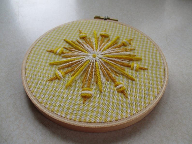 Abstract Yellow Embroidery Crewel Embroidery Starburst Hand Embroidery ...