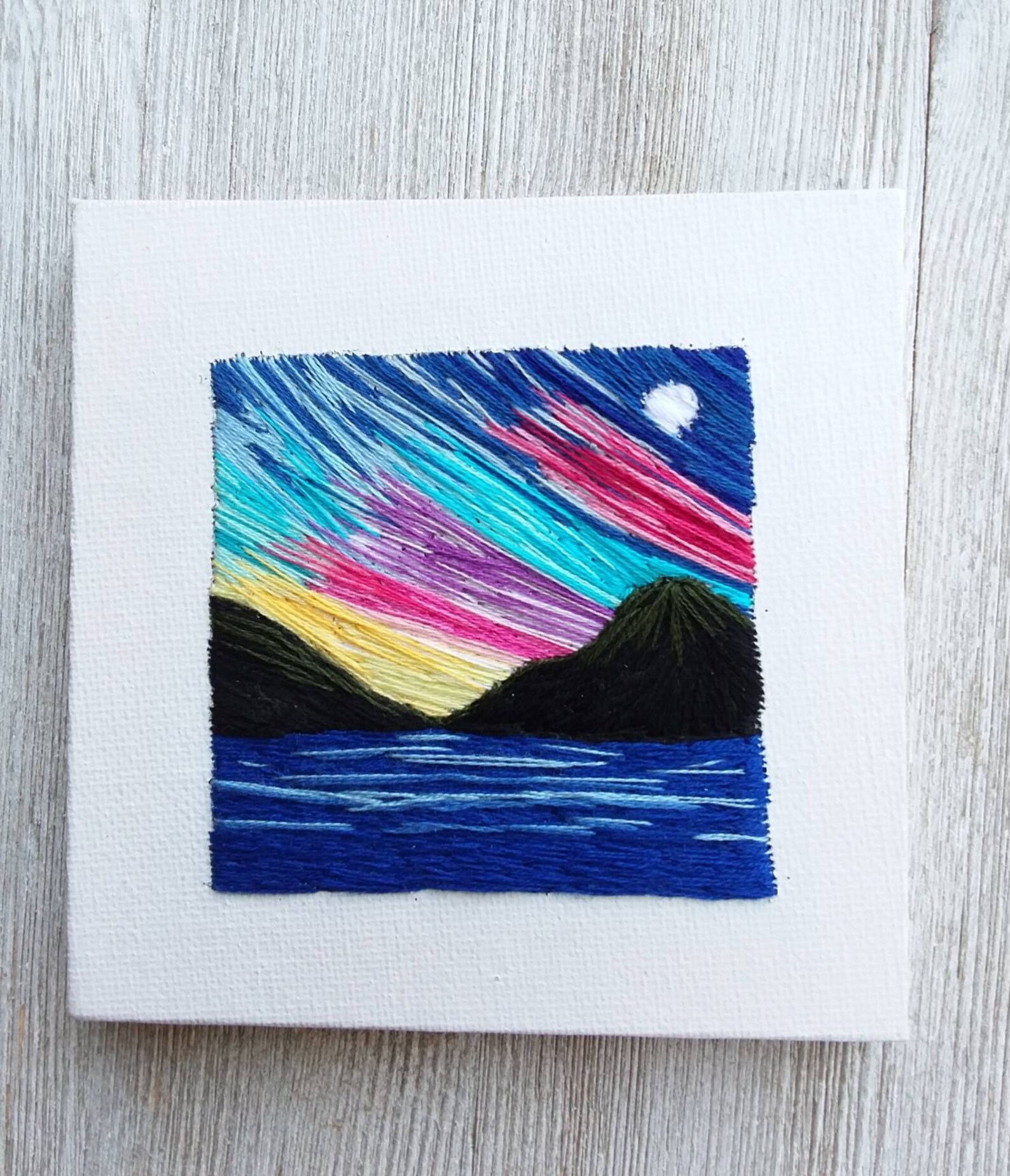 Rainbow Sky Hand Embroidery Landscape Embroidery Mountains Scenic ...
