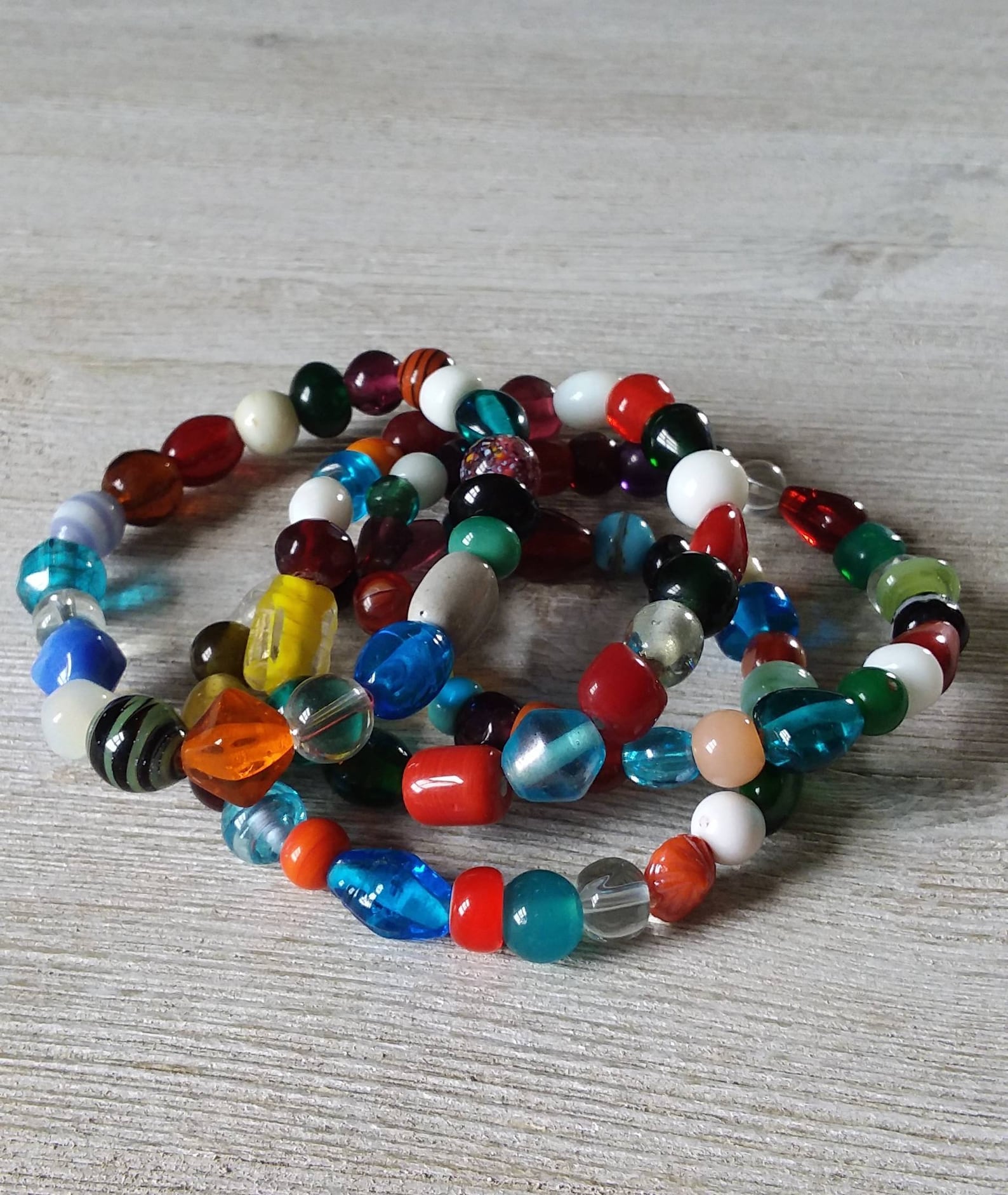 Bead Bracelet Glass Beaded Bracelet Multi Colored Bead Bracelet Stretch ...