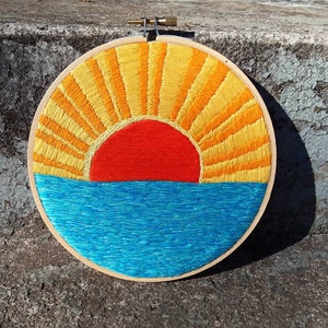 Sunrise Hand Embroidery Beach Embroidery Sun A New Day Colorful Hand ...