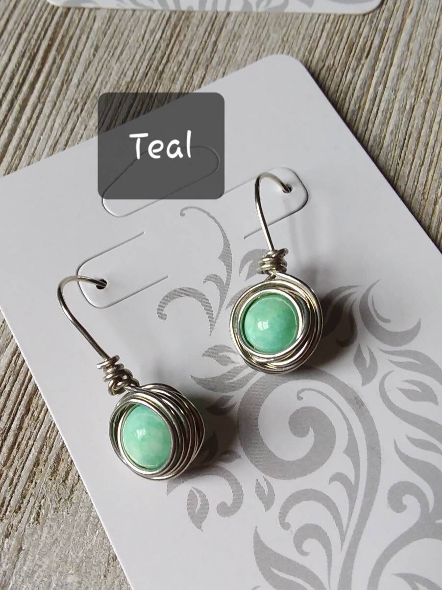 Wire Wrapped Earrings Bead Earrings Colorful Dangle Earrings Hand ...