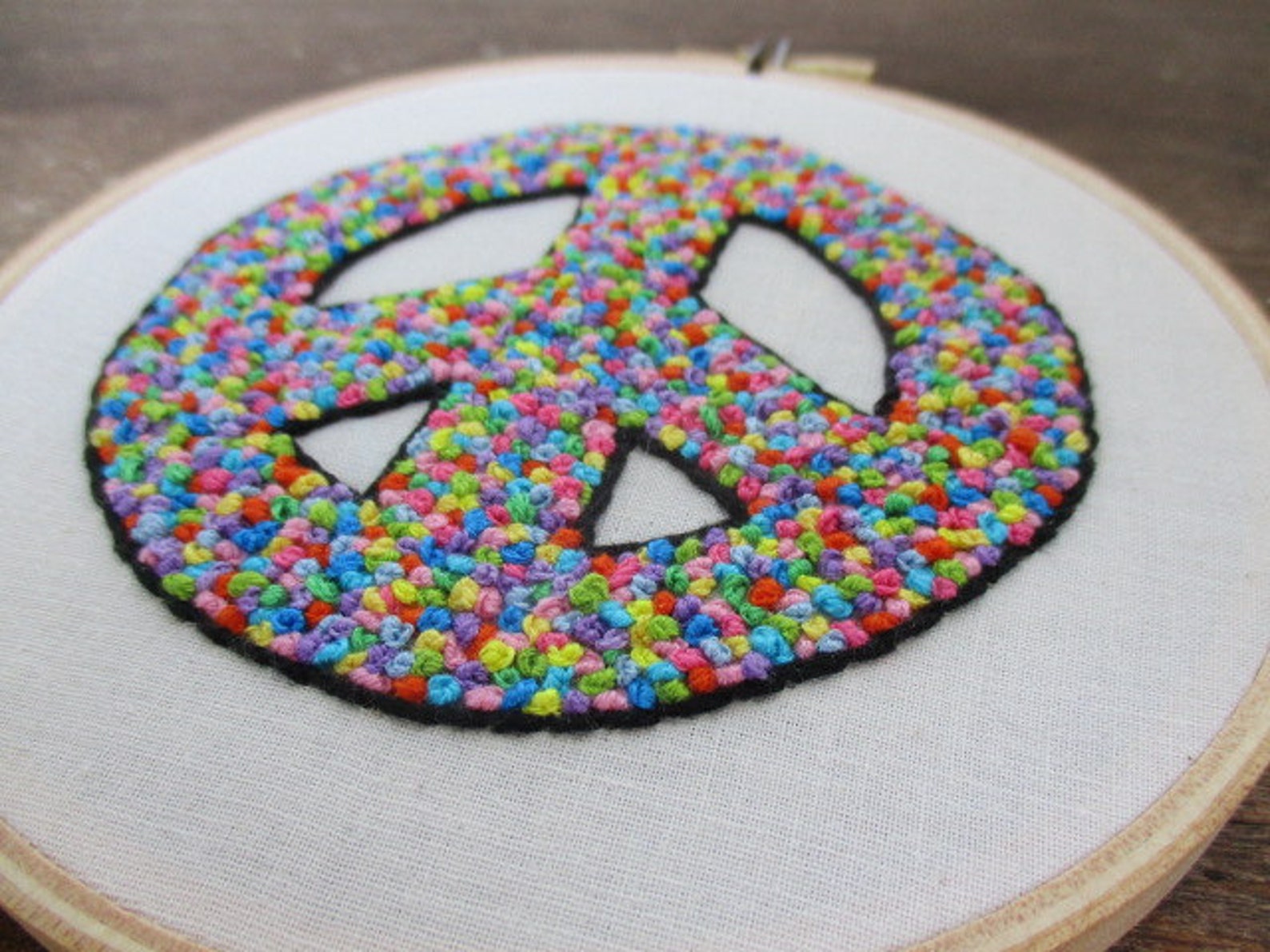 Peace Sign Hand Embroidery Hippie Peace Sign Hoop Art Peace Sign Groovy ...