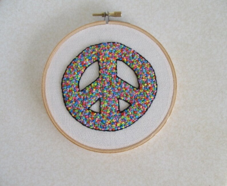 Peace Sign Hand Embroidery Hippie Peace Sign Hoop Art Peace Sign Groovy ...