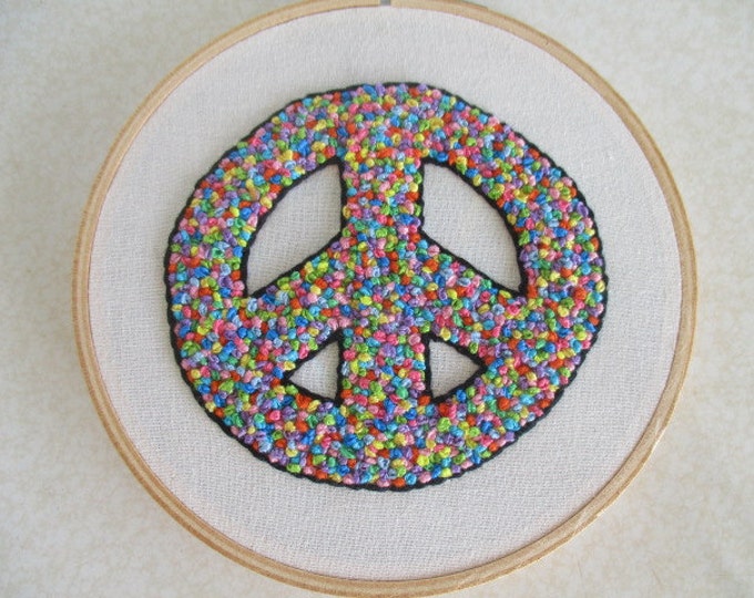 Peace Sign Hand Embroidery Hippie Peace Sign Hoop Art Peace Sign Groovy ...