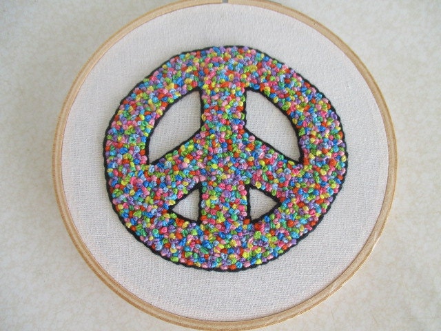 Peace Sign Hand Embroidery Hippie Peace Sign Hoop Art Peace Sign Groovy ...