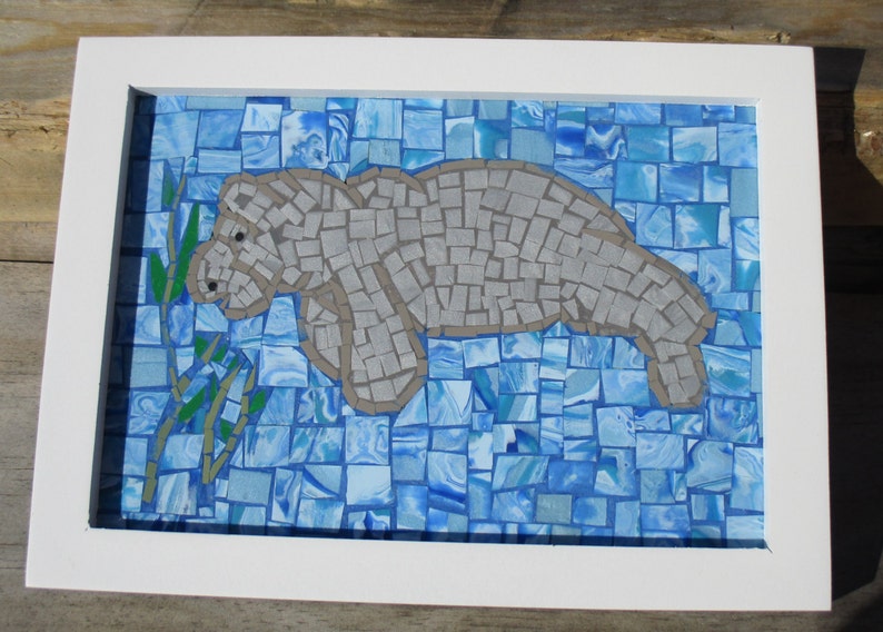 Mosaic Manatee Wall Decor Polymer Clay Manatee Picture Blue Sea ...