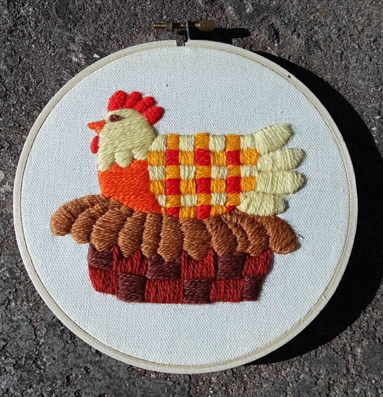 Chicken Hand Embroidery Hoop Art Hen in Nest Crewel Embroidery Farm ...