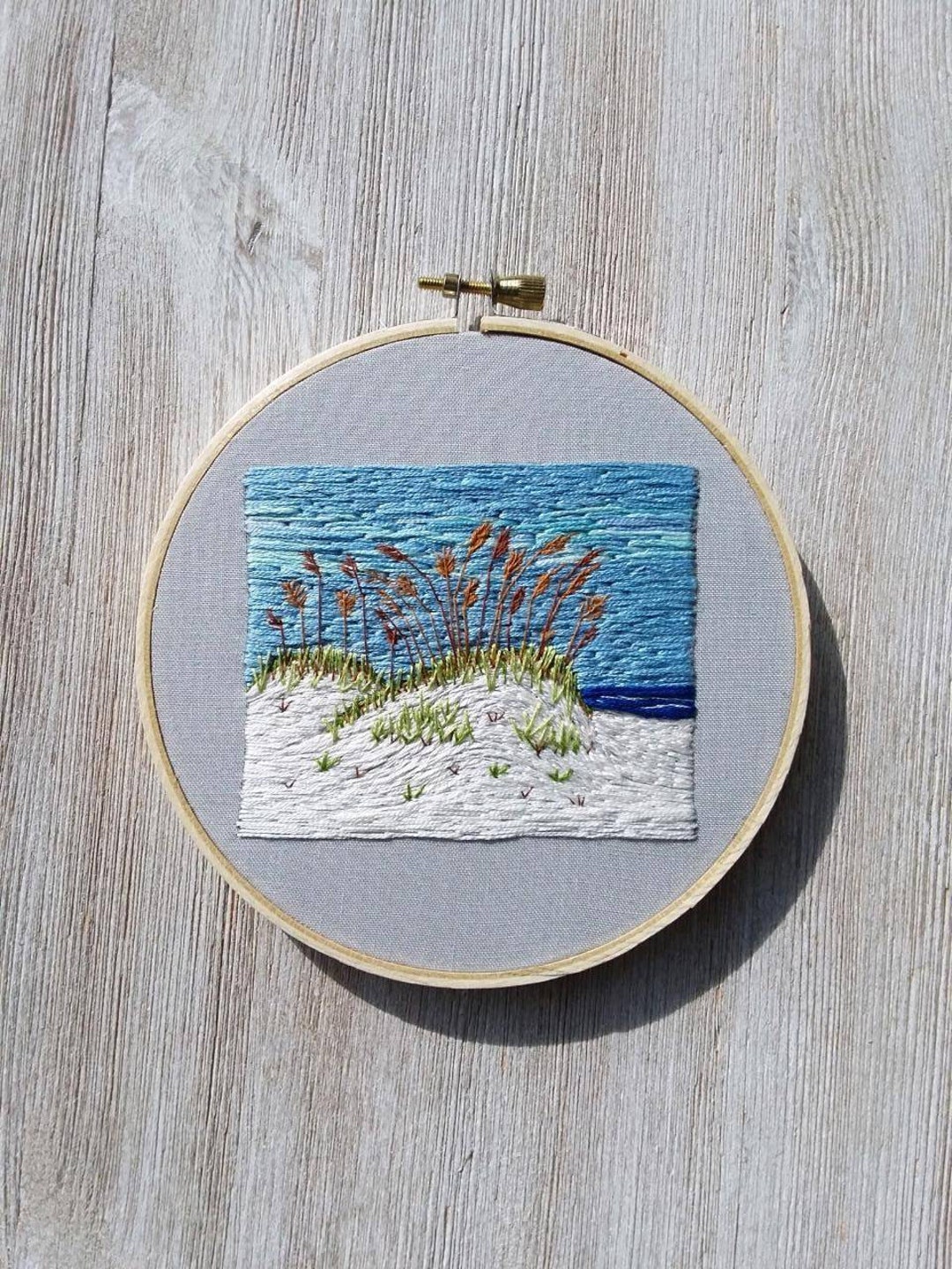 Beach Hand Embroidery Seascape Needle Painting Sea Oats Coastal Art ...