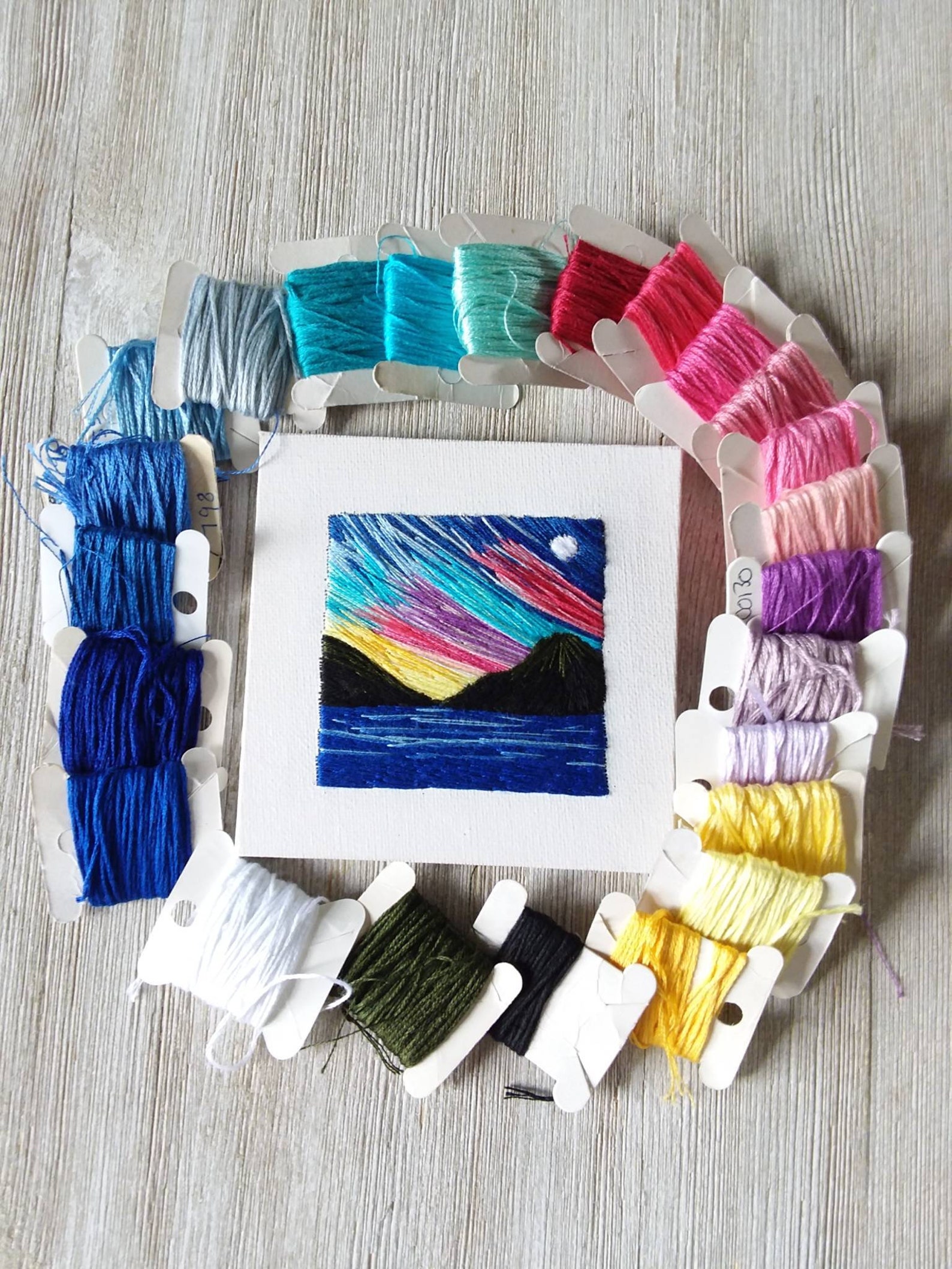 Rainbow Sky Hand Embroidery Landscape Embroidery Mountains Scenic ...