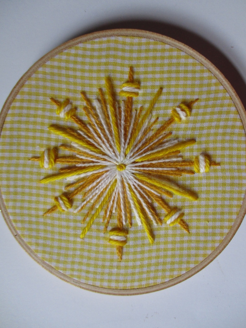 Abstract Yellow Embroidery Crewel Embroidery Starburst Hand Embroidery ...