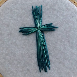 Cross Hand Embroidery Teal Blue Abstract Cross Embroidery Cross Picture ...