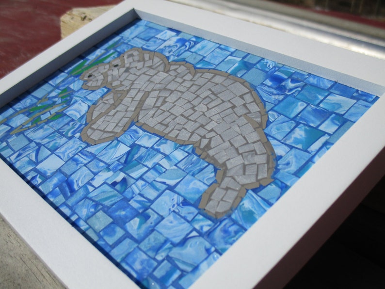 Mosaic Manatee Wall Decor Polymer Clay Manatee Picture Blue Sea ...
