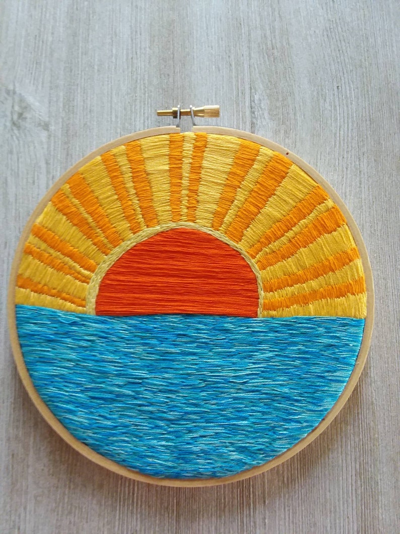 Sunrise Hand Embroidery Beach Embroidery Sun A New Day Colorful Hand ...