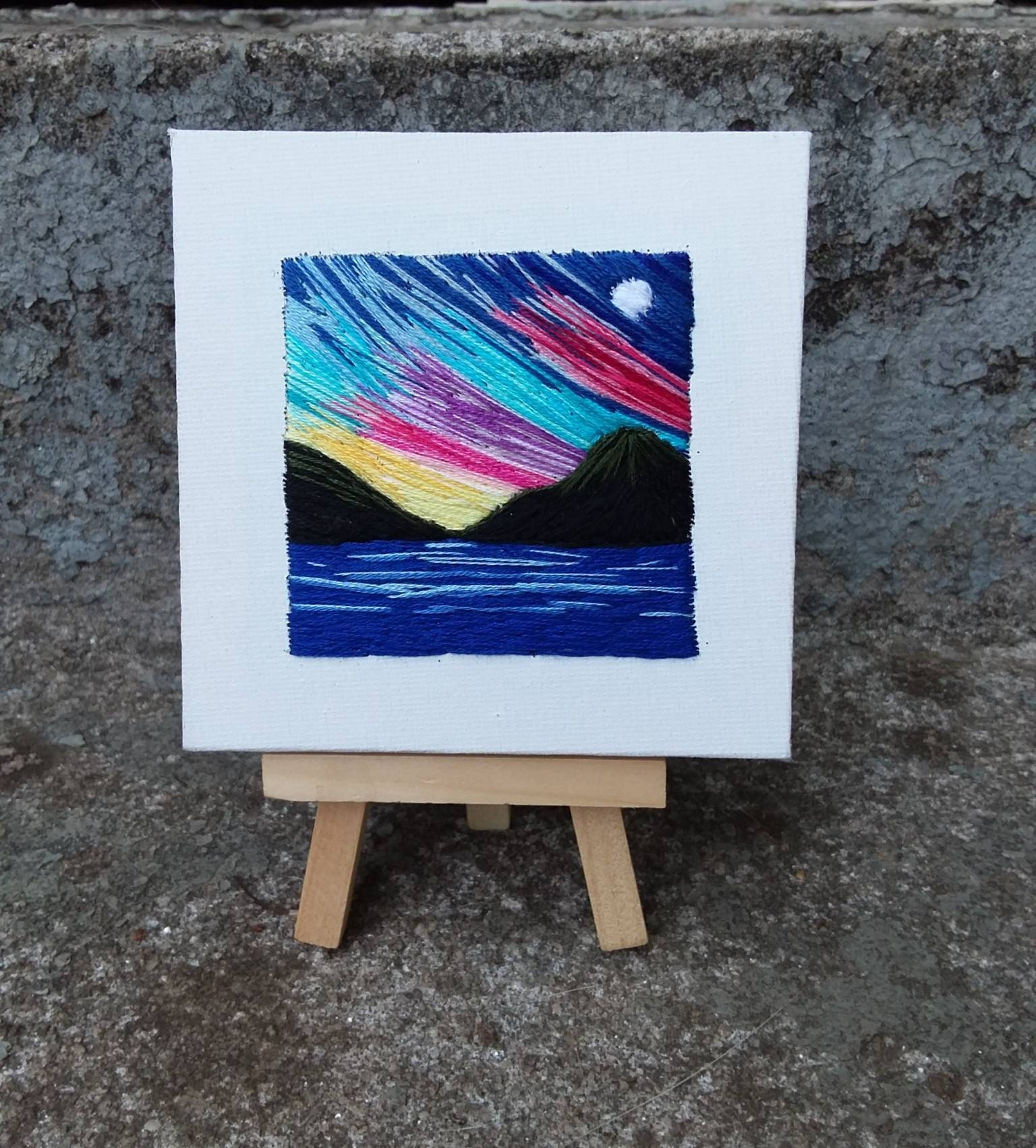 Rainbow Sky Hand Embroidery Landscape Embroidery Mountains Scenic ...