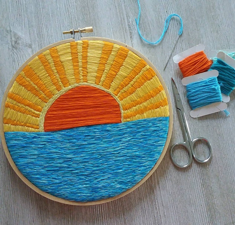 Sunrise Hand Embroidery Beach Embroidery Sun A New Day Colorful Hand ...