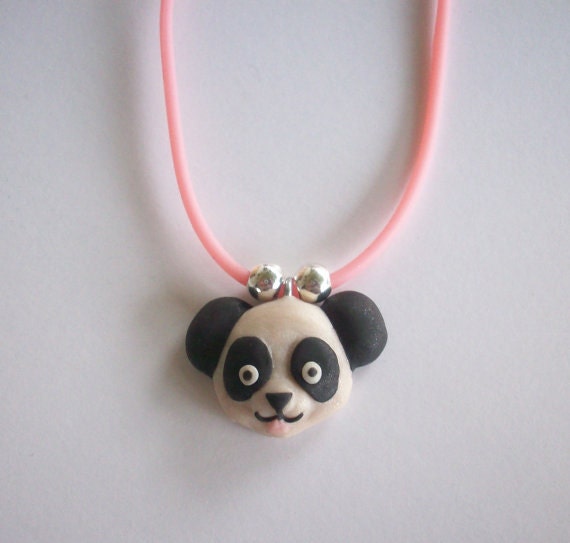 Panda Bear Charm Necklace Polymer Clay Panda Necklace Stretchy Cord ...