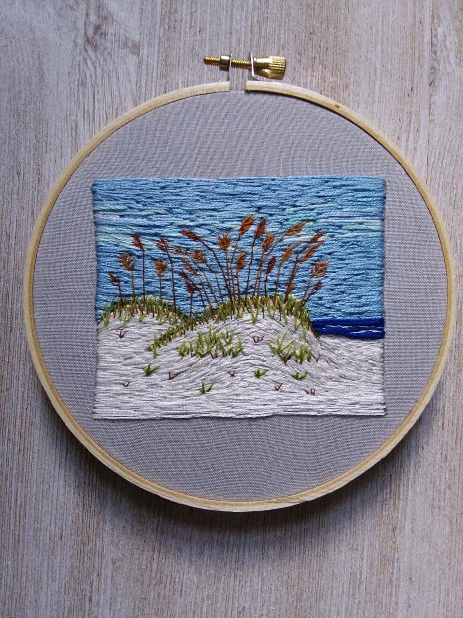 Beach Hand Embroidery Seascape Needle Painting Sea Oats Coastal Art ...