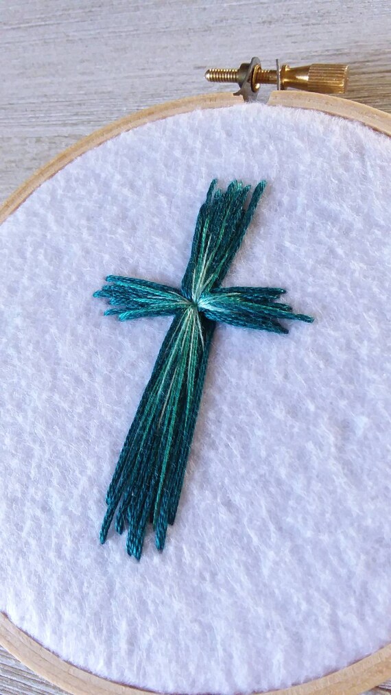 Cross Hand Embroidery Teal Blue Abstract Cross Embroidery | Etsy