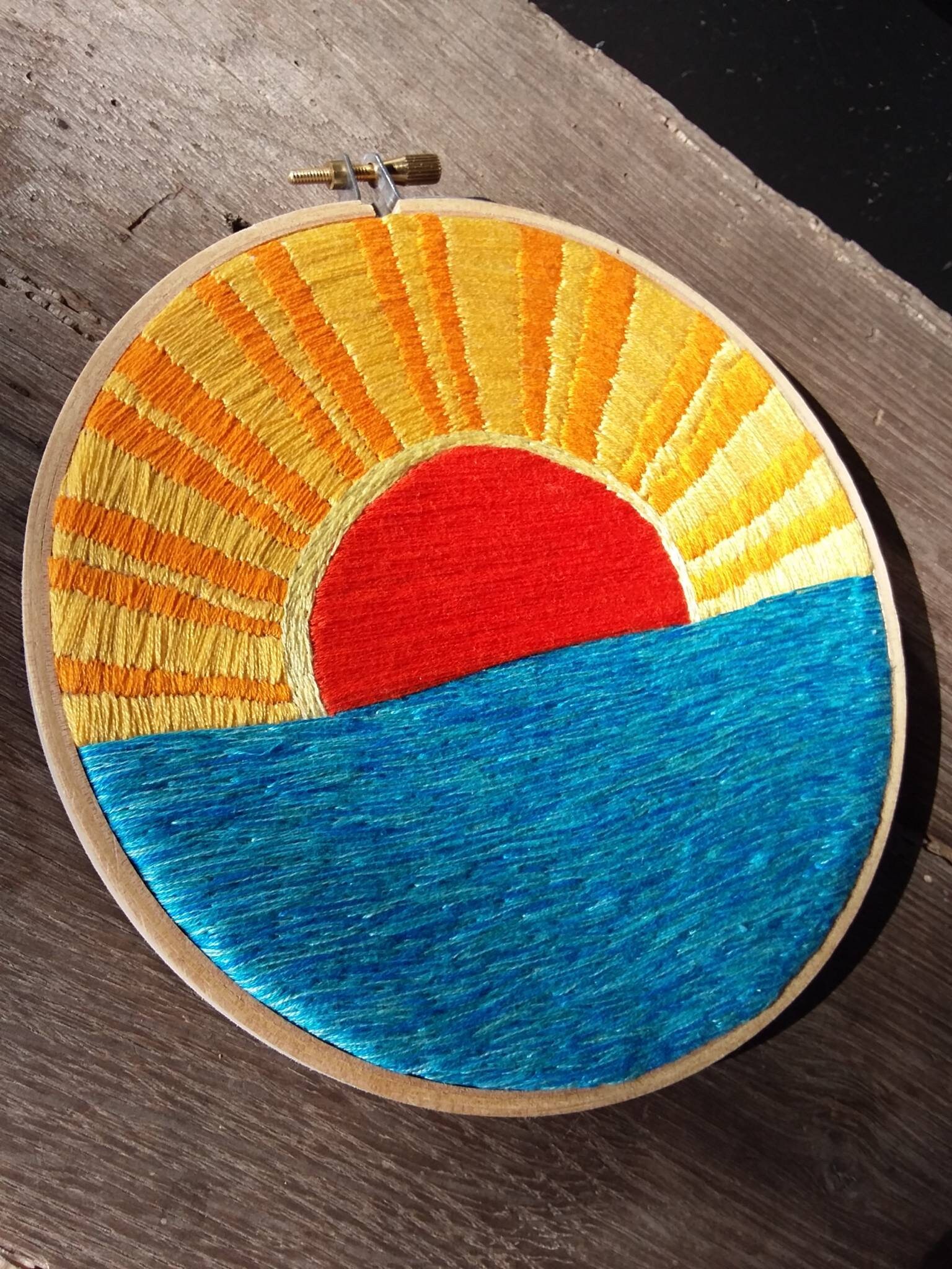 Sunrise Hand Embroidery Beach Embroidery Sun A New Day Colorful Hand ...