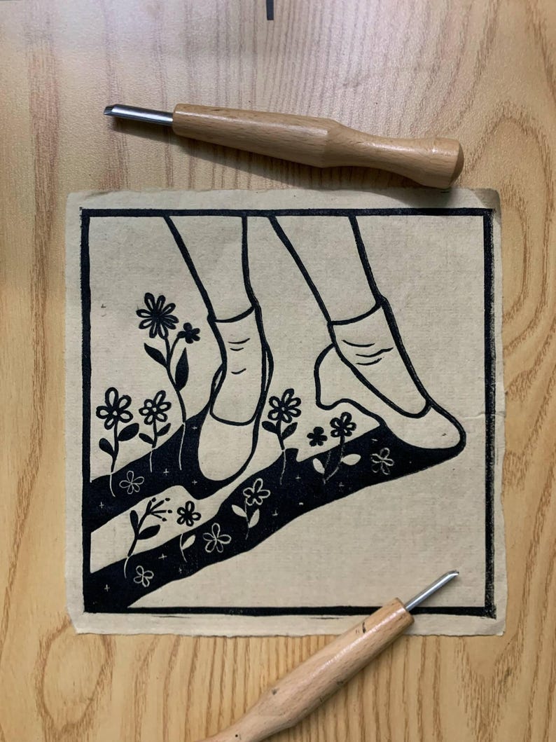 Linocut Art Print: Shadows Bloom - Handmade Do Paper Flower Wall Art - Etsy