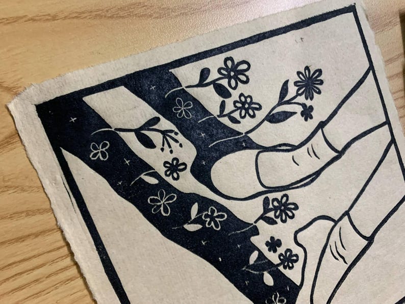 Linocut Art Print: Shadows Bloom - Handmade Do Paper Flower Wall Art - Etsy