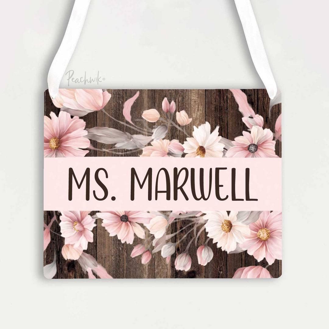 Cherry Blossom Name Sign Metal Classroom Sign Personalized Metal Door ...