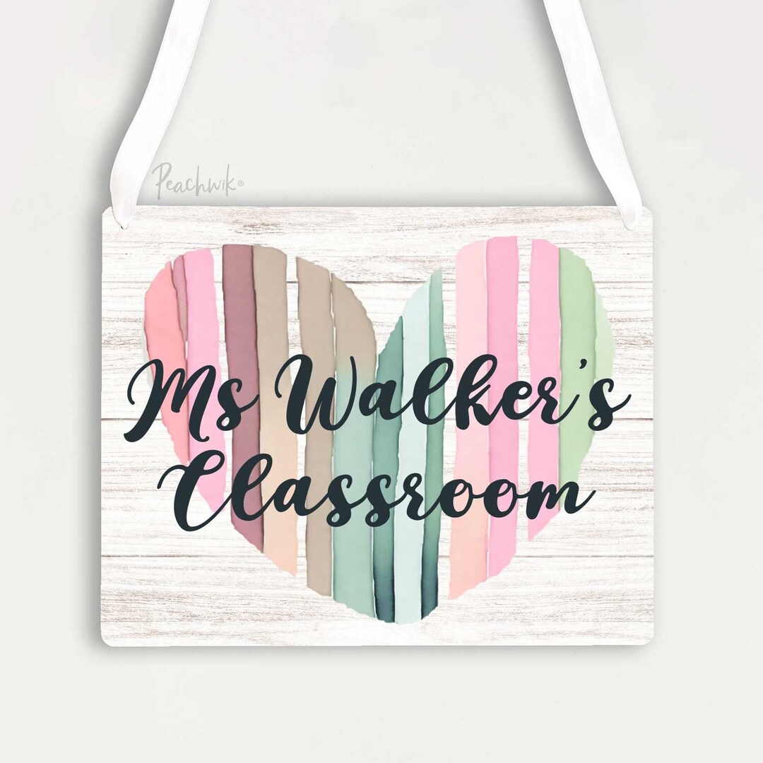 Rainbow Heart Teacher Door Sign Metal Classroom Sign Watercolor Pastel ...