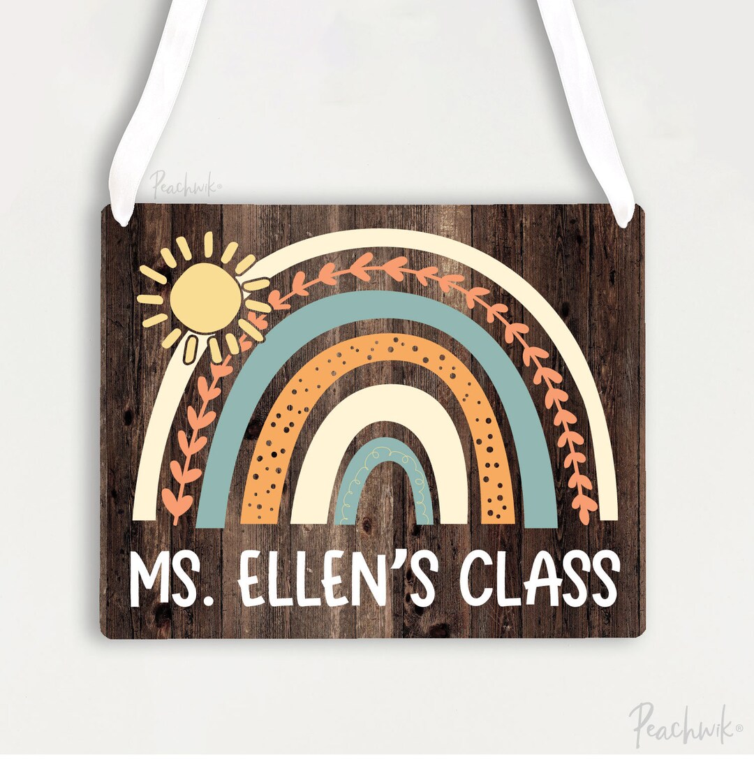 Teacher Name Sign Rainbow Classroom Sign Personalized Welcome School ...