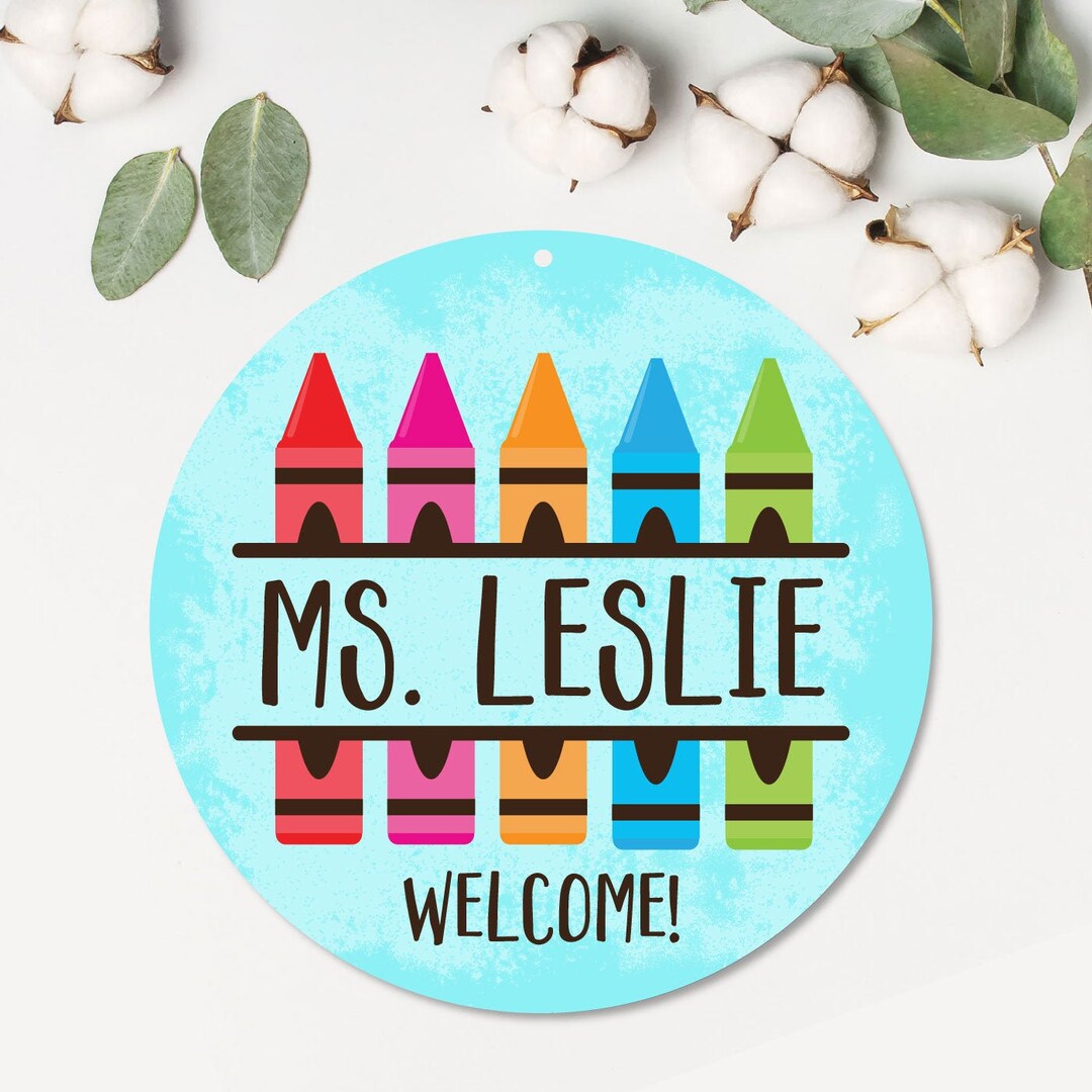 Teacher Door Sign Crayon Metal Classroom Sign Personalized Metal Door ...