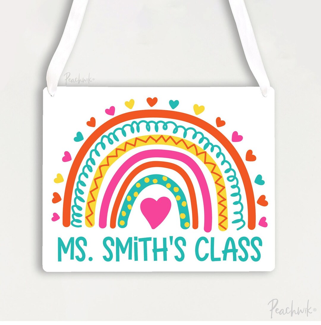 Rainbow Classroom Sign Metal Teacher Sign Personalized Educator Door ...