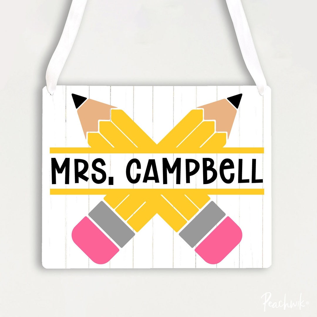 Pencil Teacher Door Sign Metal Classroom Sign Pencil Monogram ...