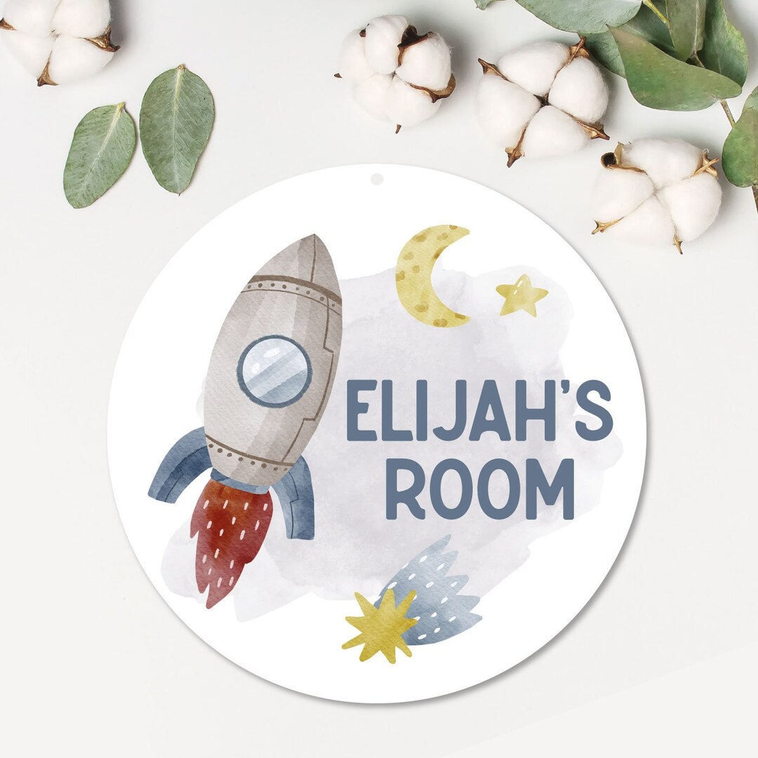 Rocket Kids Door Sign Kids Space Room Door Sign Rocketship & Moon Door ...