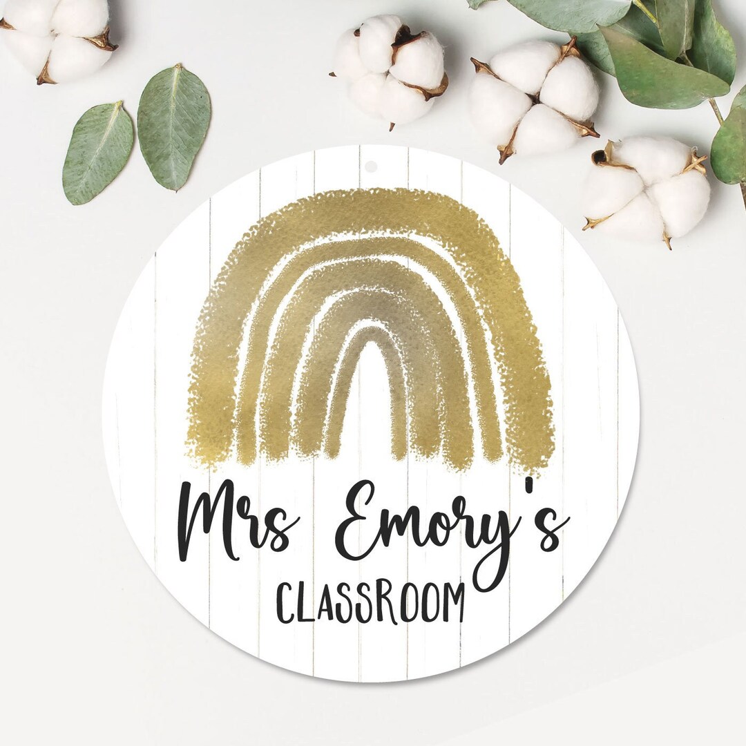 Boho Teacher Door Sign Gold Rainbow Metal Classroom Sign Rainbow ...