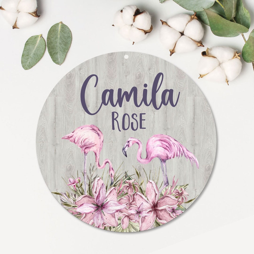 Pink Flamingo Baby Name Sign Round Nursery Sign Round Baby - Etsy