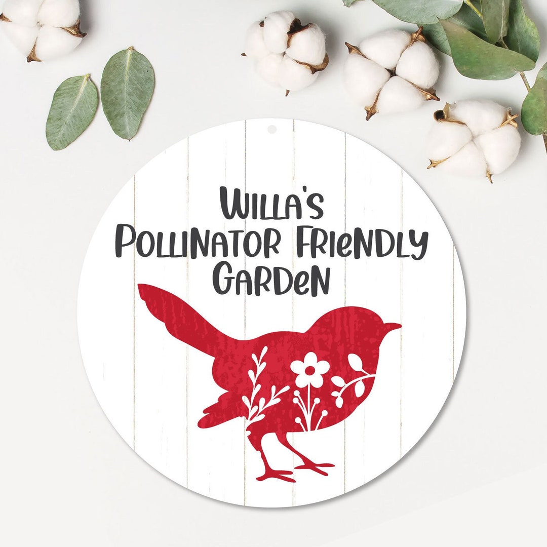 Personalized Garden Sign Metal Red Bird Name Sign Pollinator Gardening ...