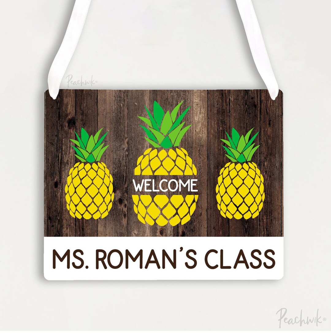 Teacher Door Sign Pineapple Sign Personalized Metal Door Hanger ...