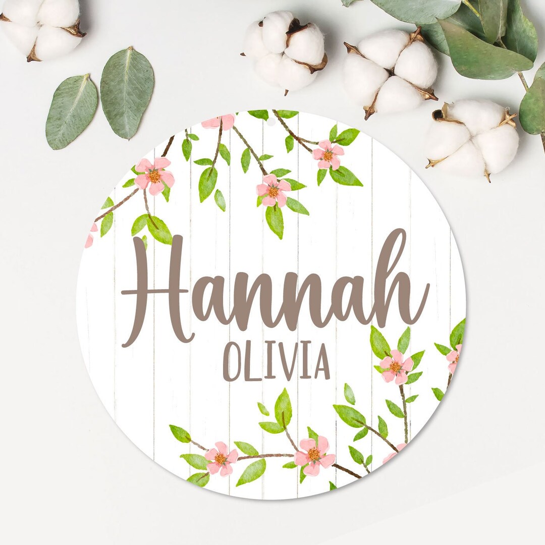 Cherry Blossom Name Sign Round Floral Nursery Sign Baby Name Photo Prop ...