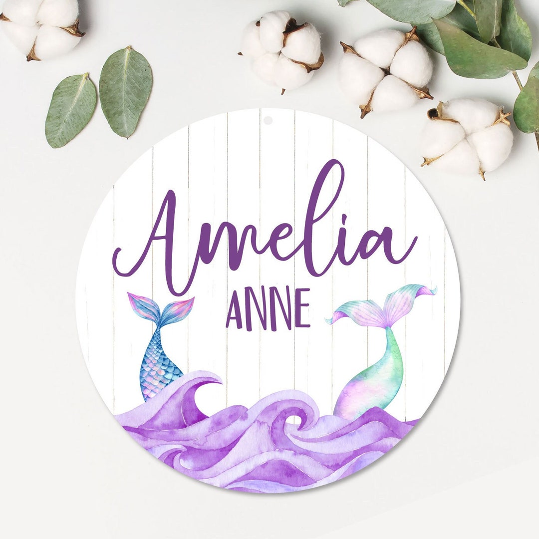 Mermaid Tails Kids Door Sign Mermaids Room Door Sign Round Baby Name ...