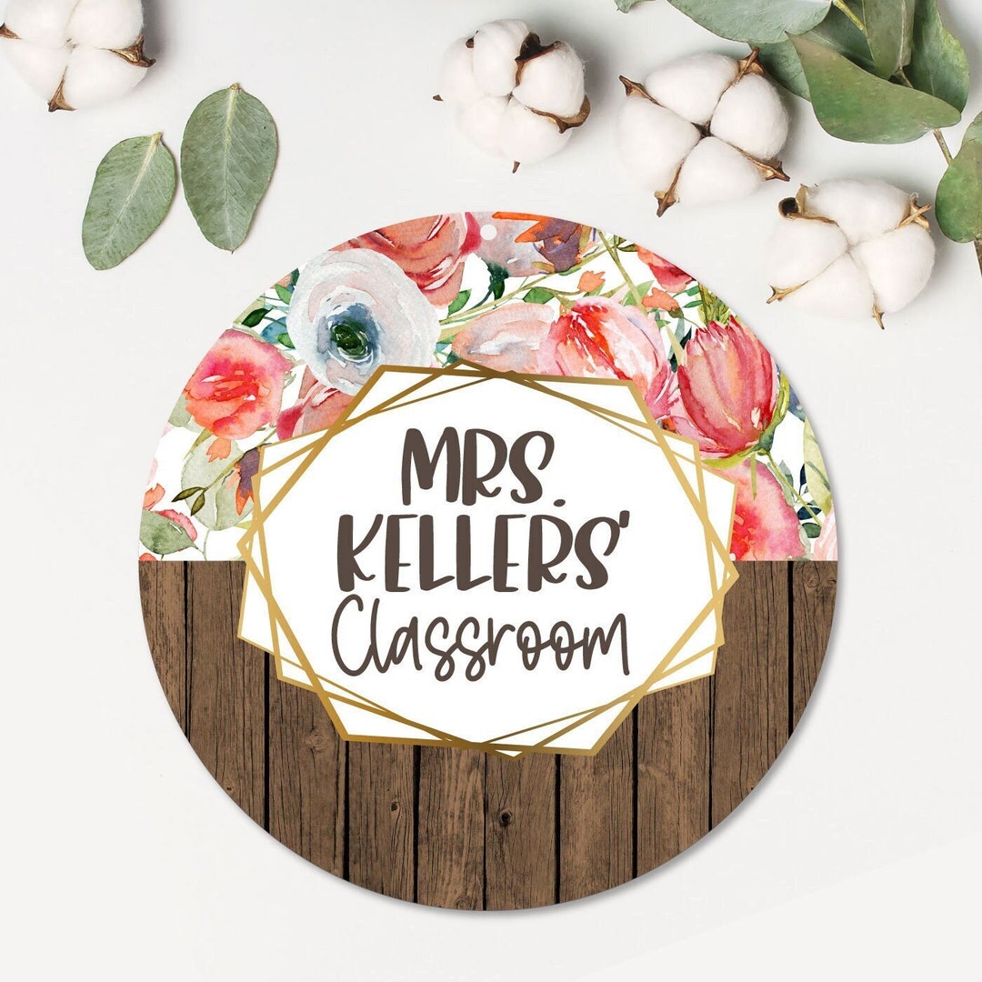Pink Flowers Teacher Door Sign Metal Classroom Sign Personalized Metal ...