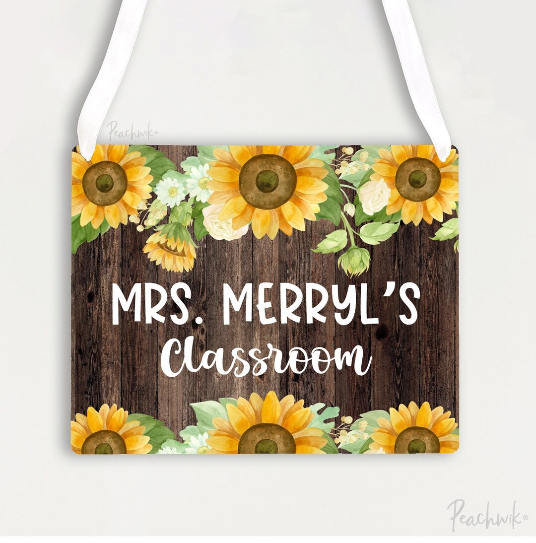 Teacher Door Sign Sunflowers Name Sign Personalized Metal Door Hanger ...