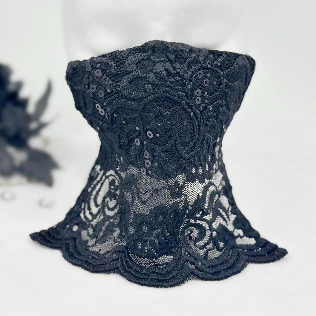 Black Lace Face Veil: Gothic Sequin Mask, Elegant Neck Gaiter - Etsy