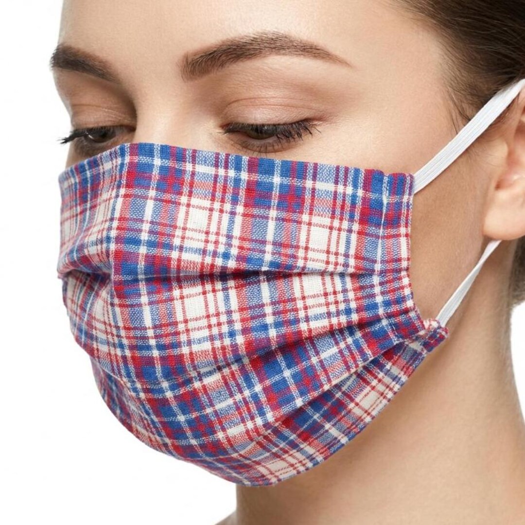 Patriotic Face Mask, USA Plaid Cotton Two Layers Face Cover Reusable ...