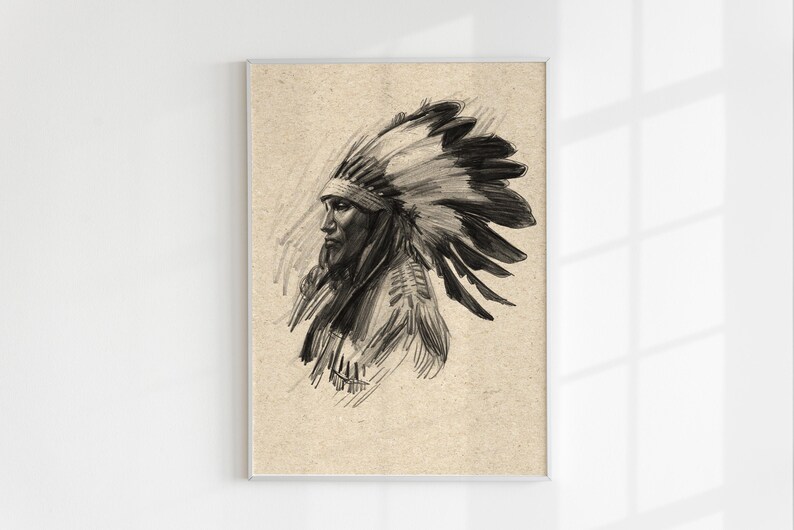 Native American Portrait – Hand-drawn Art Scan (digital Download) - Etsy