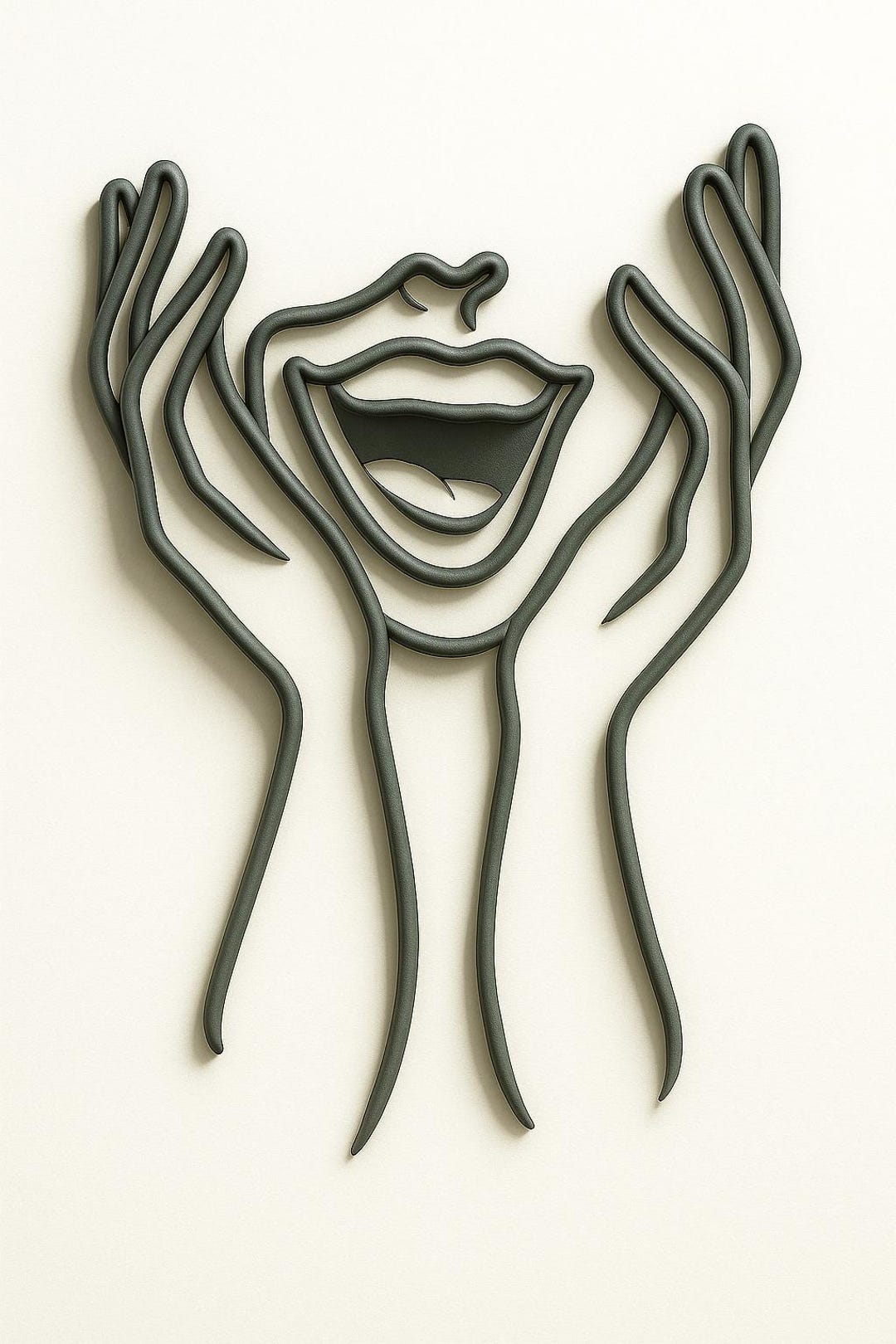 Laughing Woman Line Art Print: Minimalist Abstract Face (digital ...
