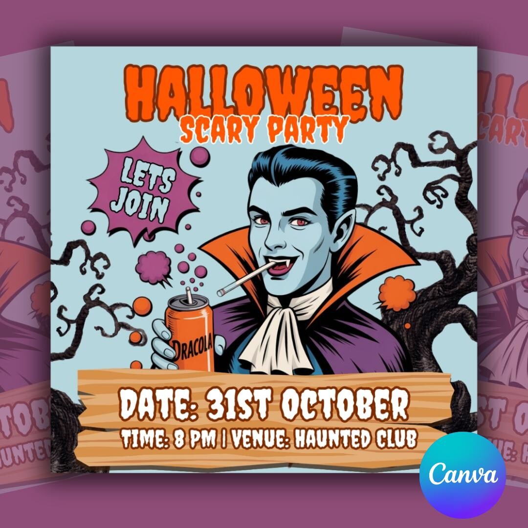 Halloween Scary Party Flyer Template | Editable Canva Digital Download ...