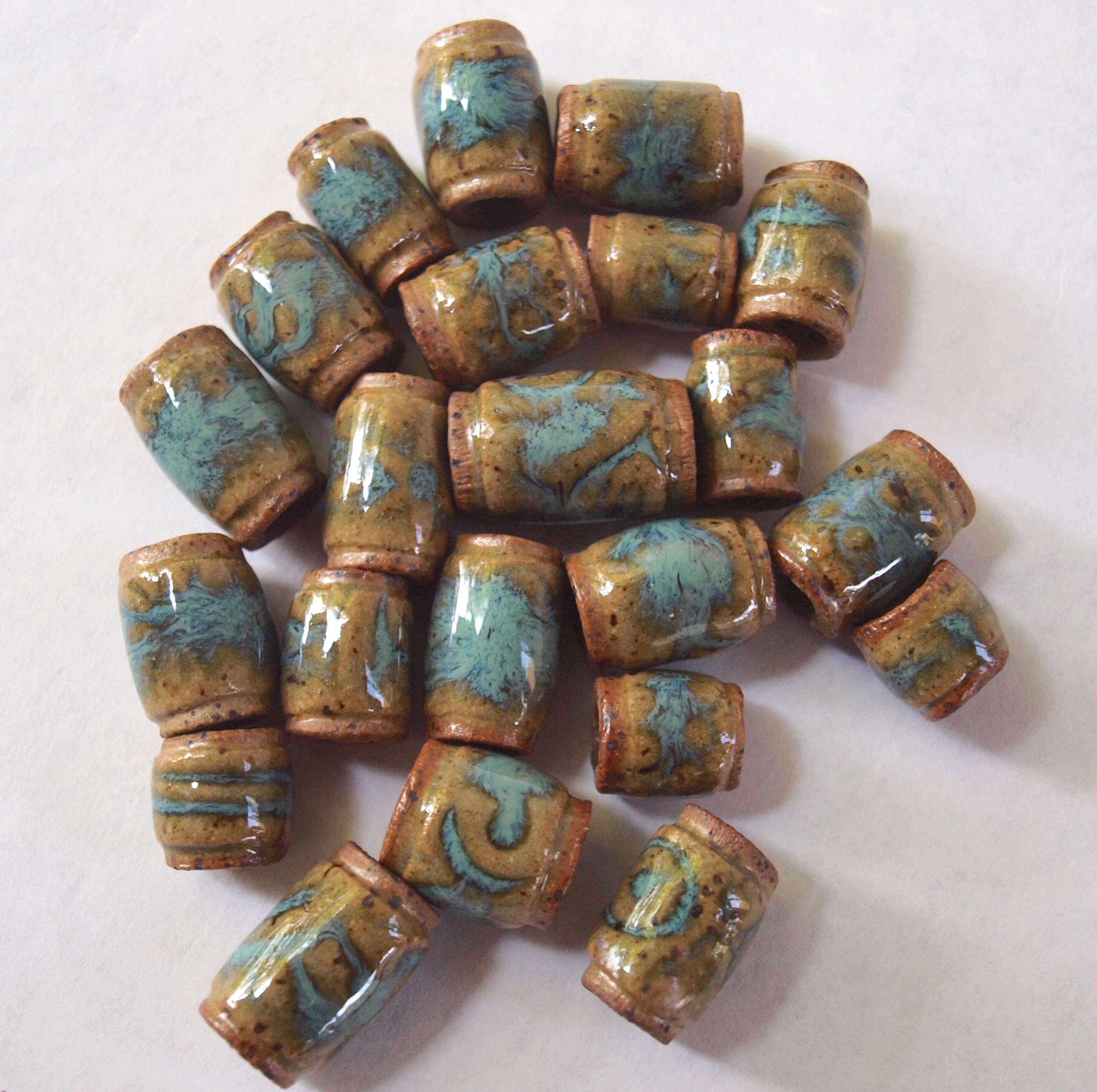 Handmade Turquoise Glazed Ceramic Beads: 5mm Hole, Set of 24 - Etsy