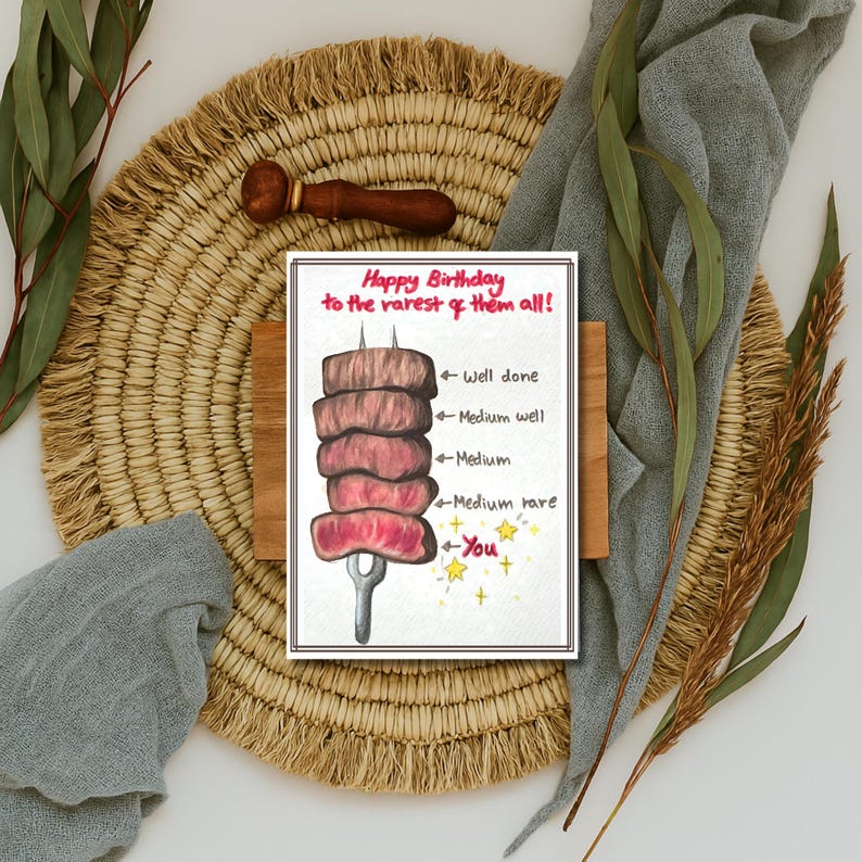 Digital Product Birthday Cards, Printable Steak Card for Dad, Funny ...