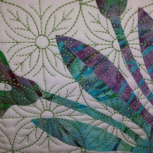 Quilted Wall Hanging, Heavily Custom Quilted, Floral Wall Hanging ...