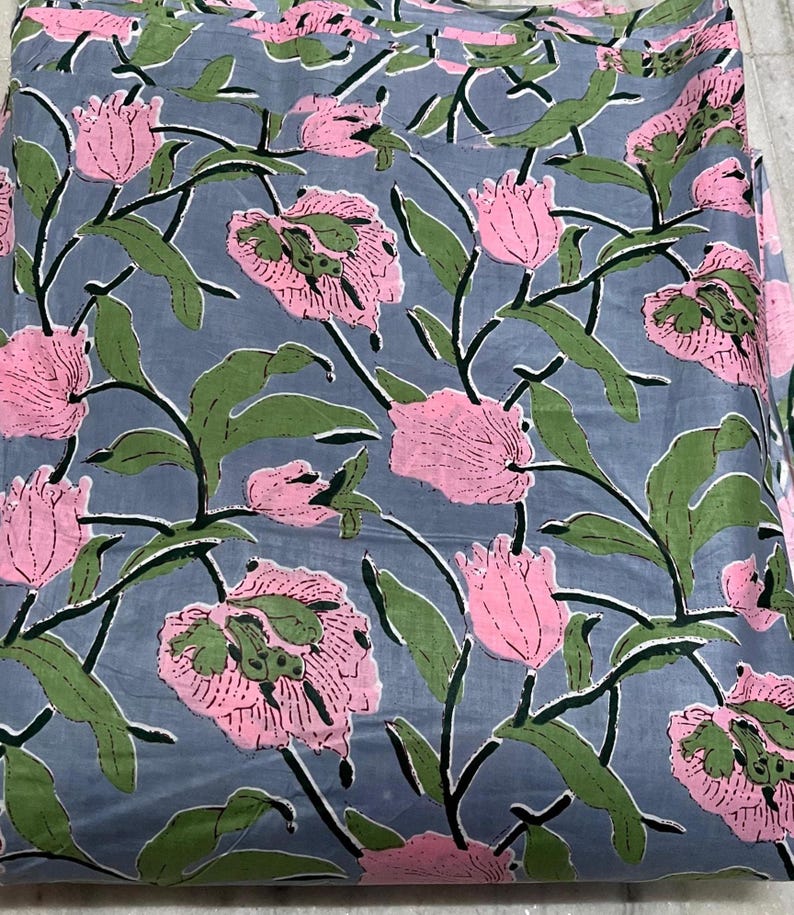 Hand Block Print Cotton Fabric, Floral Sewing Material by the Yard - Etsy