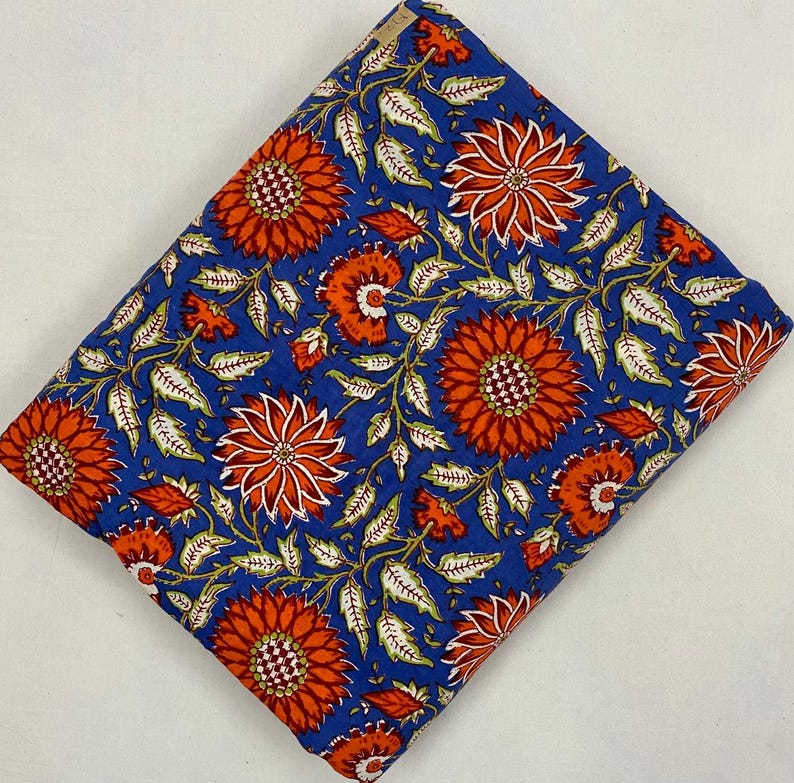 Hand Block Print Cotton Fabric, Floral Sewing Material by the Yard - Etsy